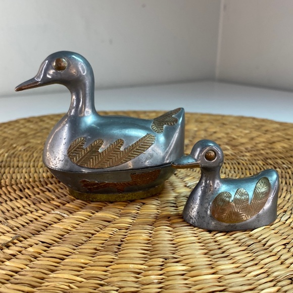 Vintage | Accents | Vintage Pewter And Brass Set Of Two Ducks Trinket ...